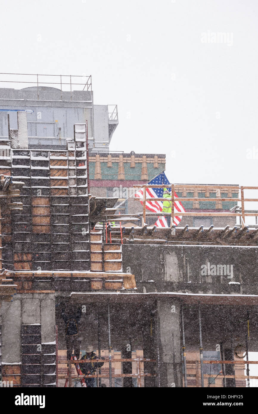 Snowy High-rise Building Construction Site, NYC Stock Photo - Alamy