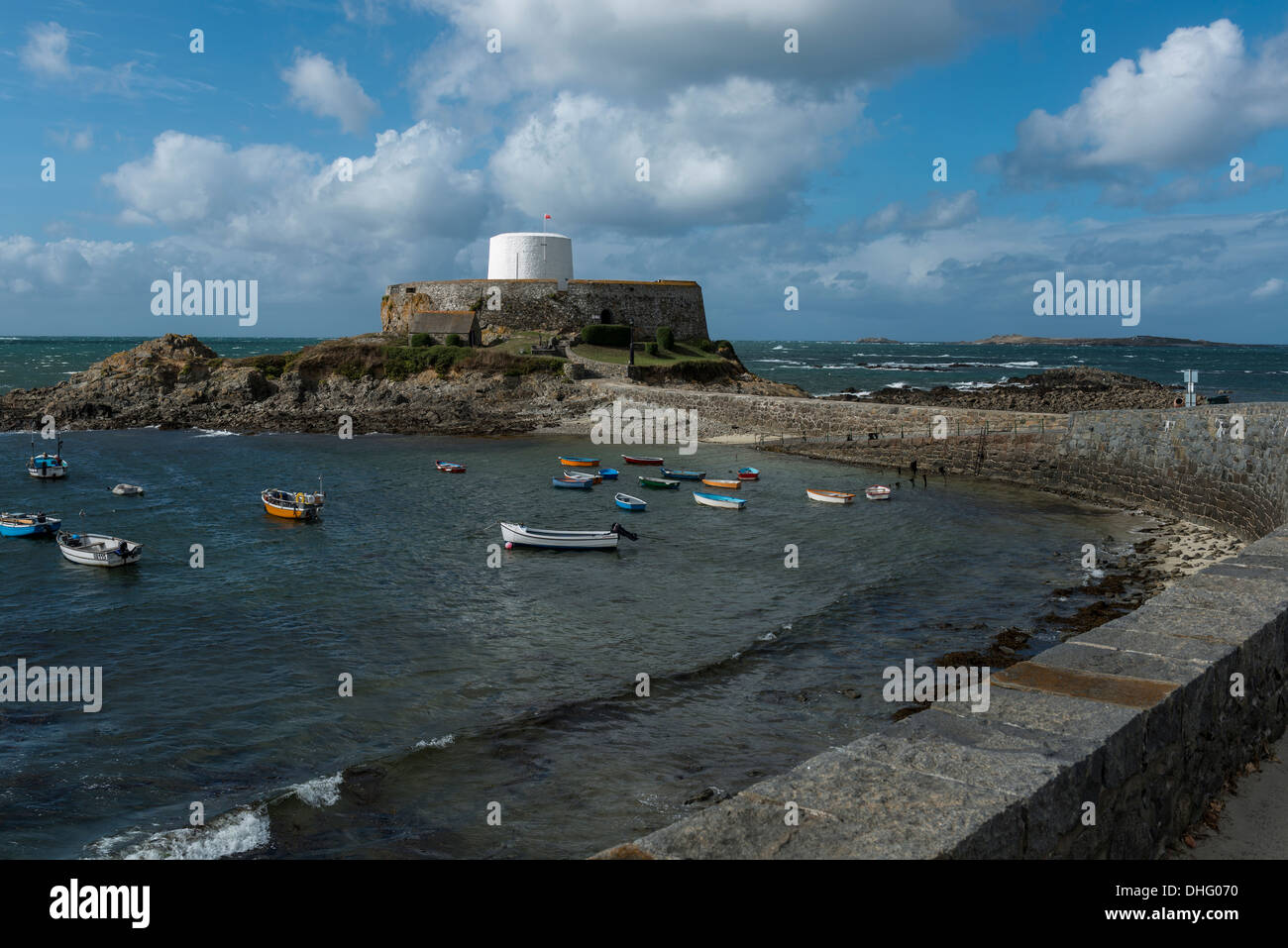 Fort Grey, colloquially known as the "cup and saucer", Rocquaine Bay in ...