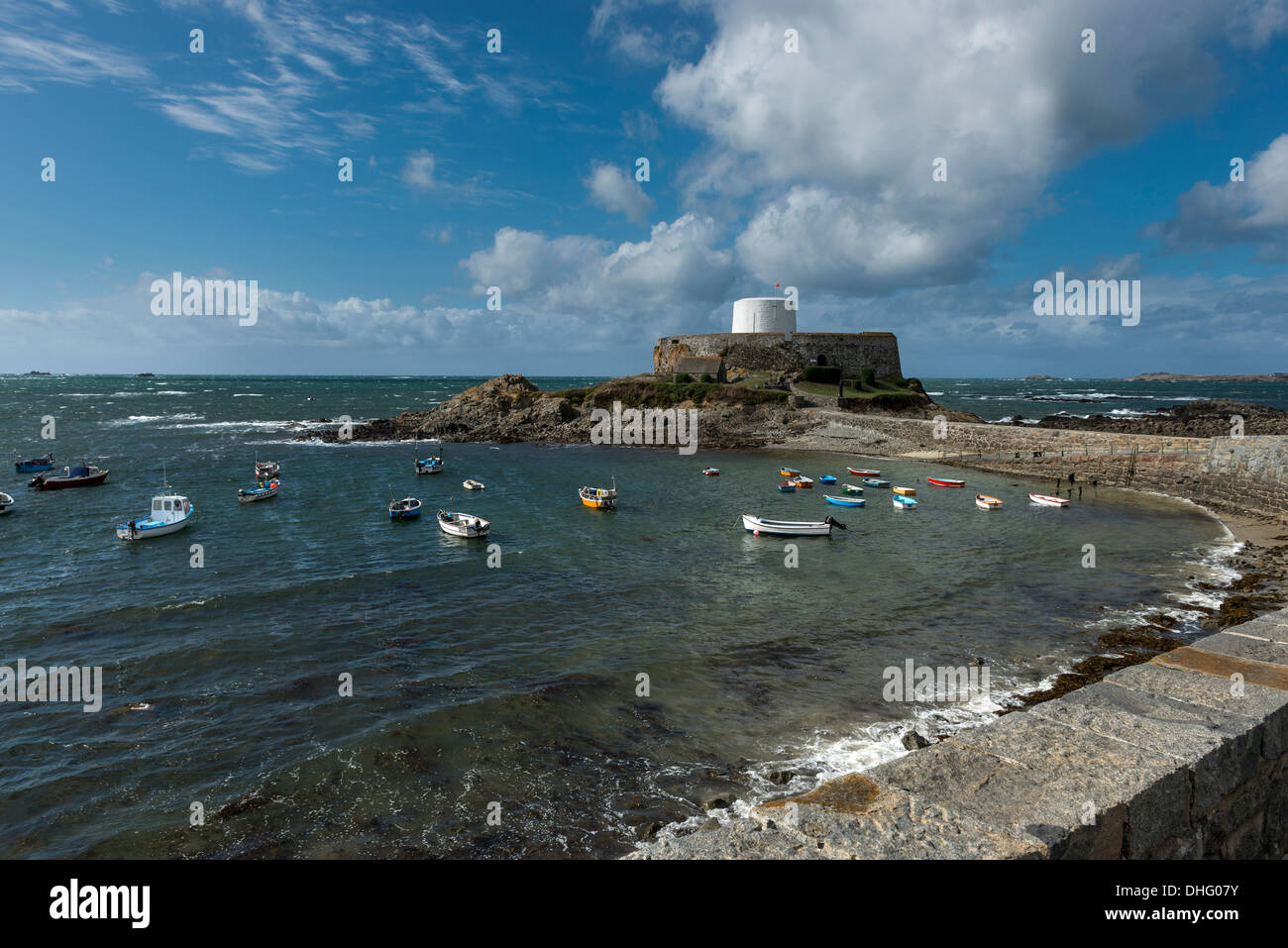 Fort Grey, colloquially known as the "cup and saucer", Rocquaine Bay in ...