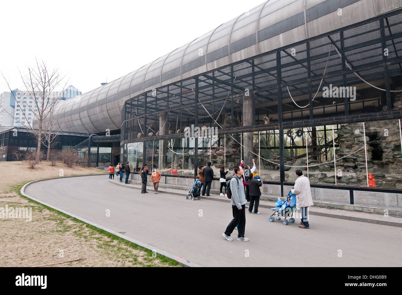Cages with animals under the overpass street in Beijing Zoo in Xicheng ...