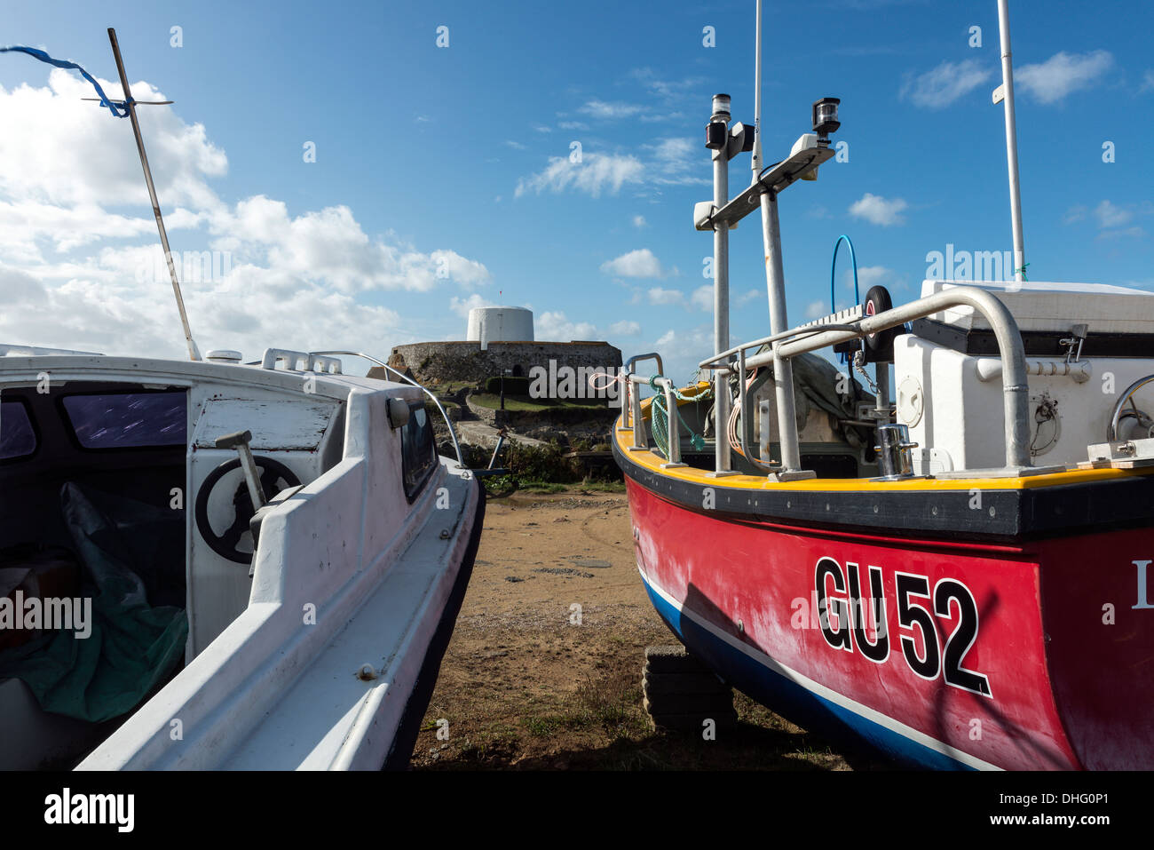 Fort Grey, colloquially known as the "cup and saucer", Rocquaine Bay in ...