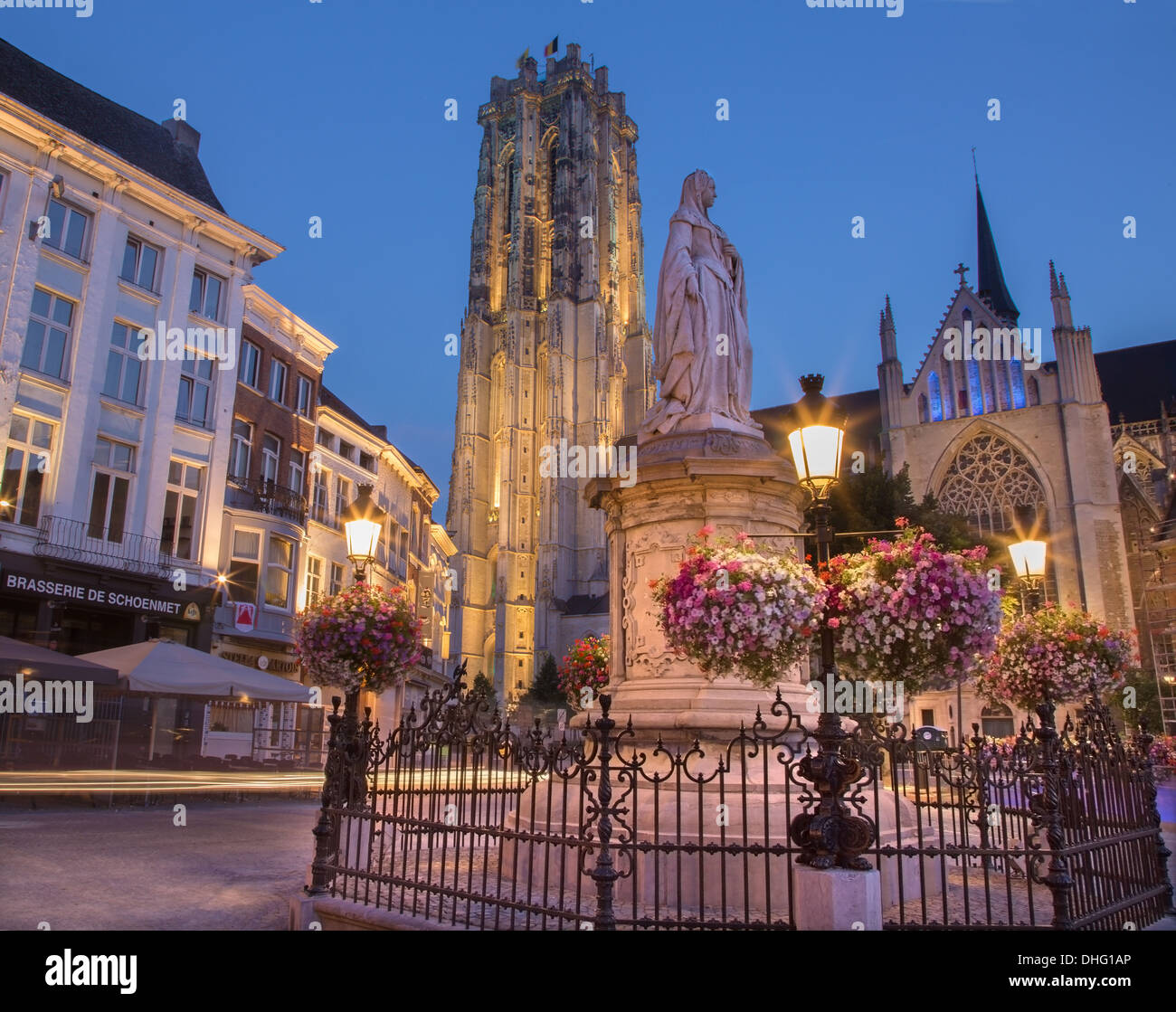 MECHELEN, BELGIUM - SEPTEMBER 4: St. Rumbold's cathedral in dusk and ...