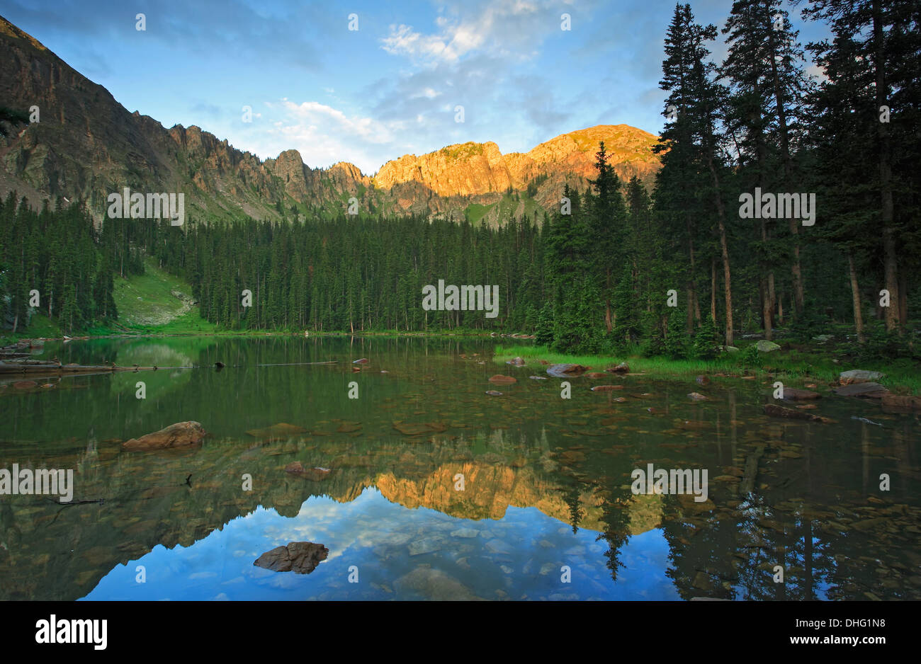 Rugged Peaks reflected on Trampas Lake, Carson National Forest, New ...