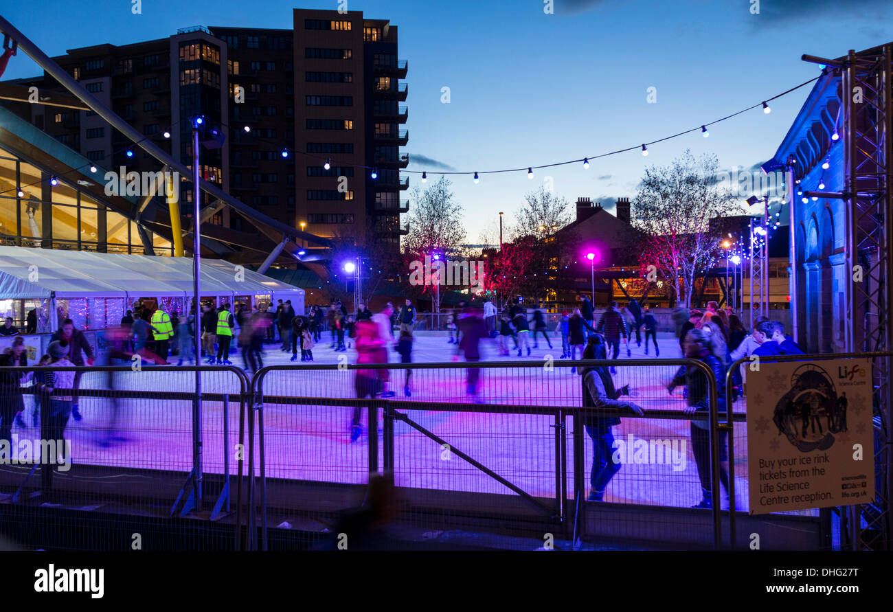 Winter ice rink outside The Life centre in Times square, Newcastle upon ...