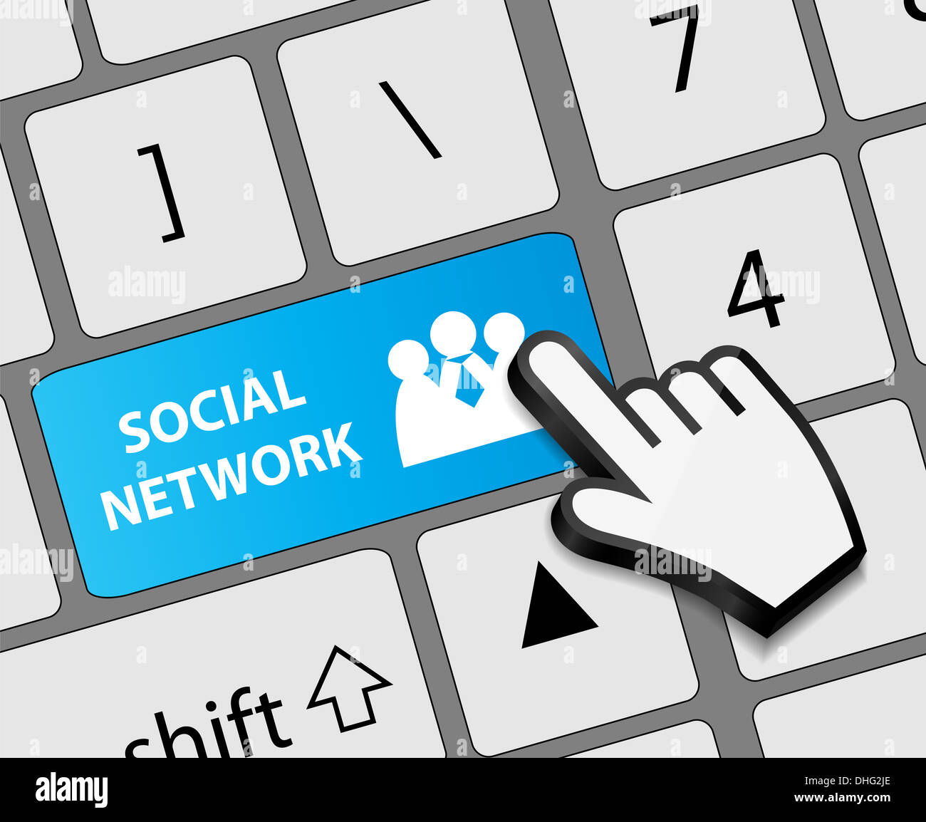 Keyboard Social network button with mouse hand cursor vector ...