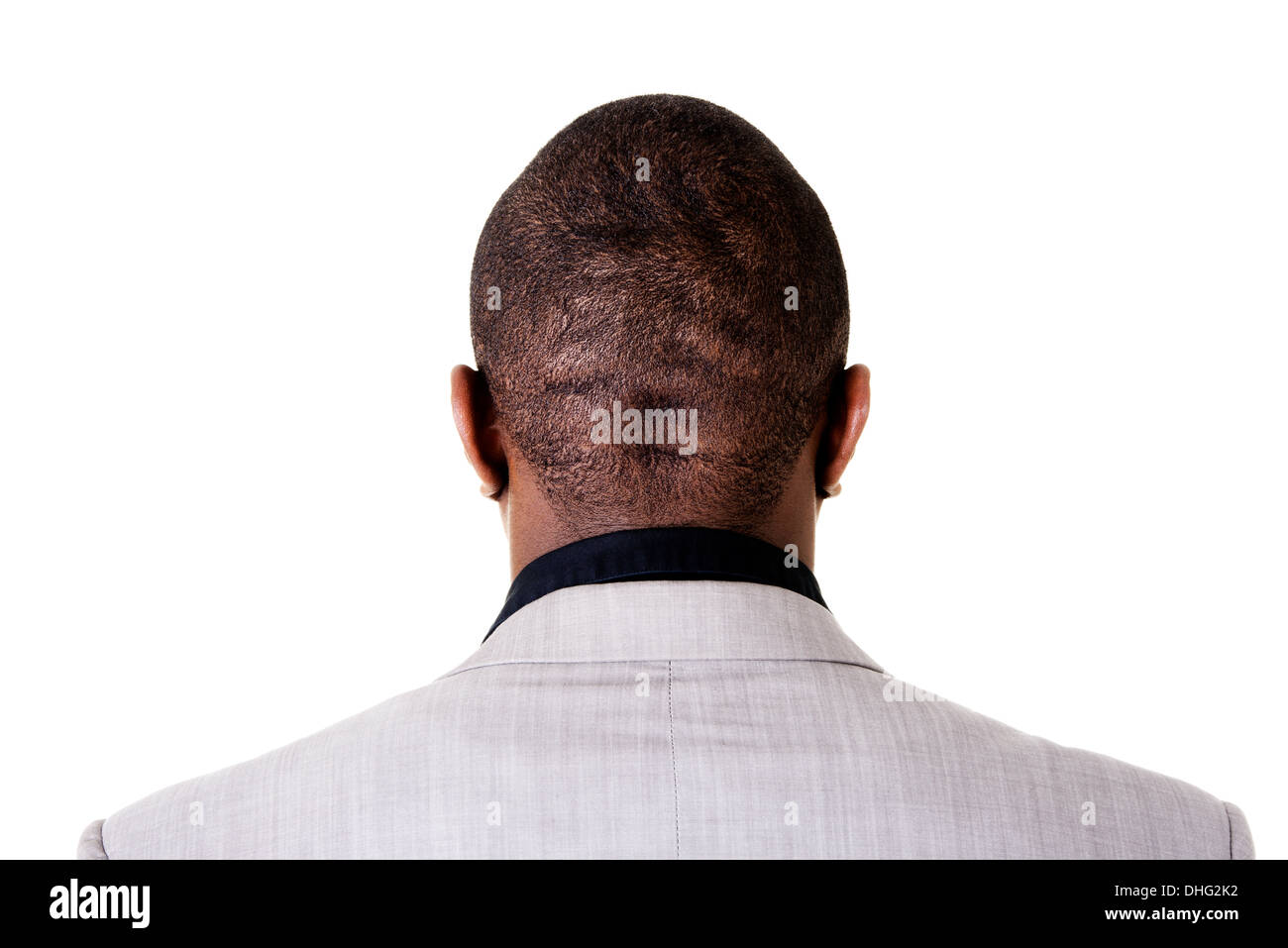 Black male head, back view. Isolated on white Stock Photo - Alamy