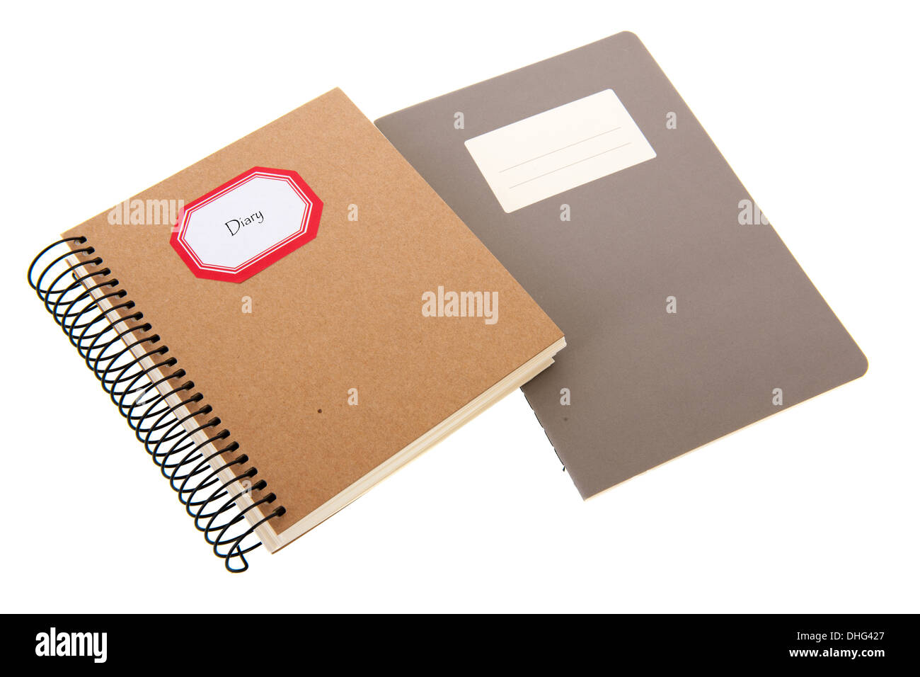 paper diary with exercise book isolated over white background Stock ...