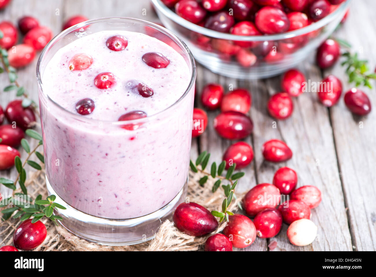 Fresh made Cranberry Milkshake with fruits Stock Photo - Alamy