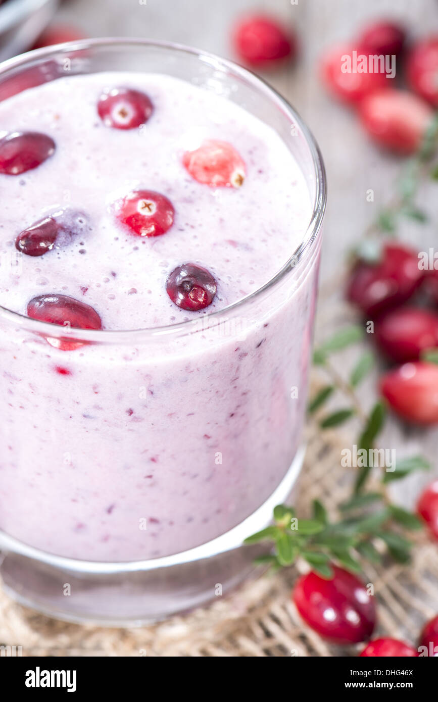 Cranberry Milkshake with fresh fruits Stock Photo - Alamy