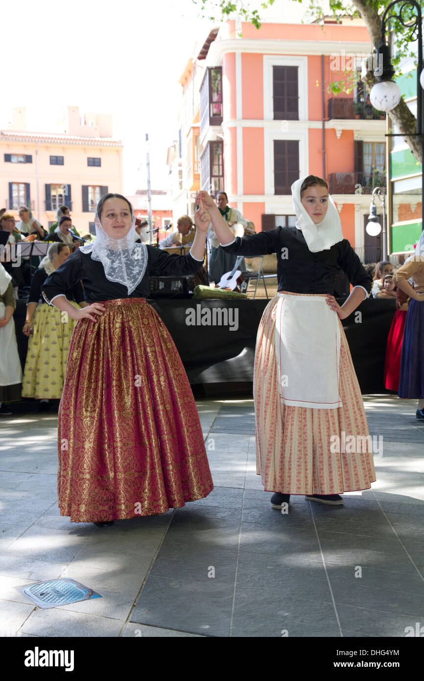 Traditional girls Dancing in typical costume Mallorca Balearic Islands ...