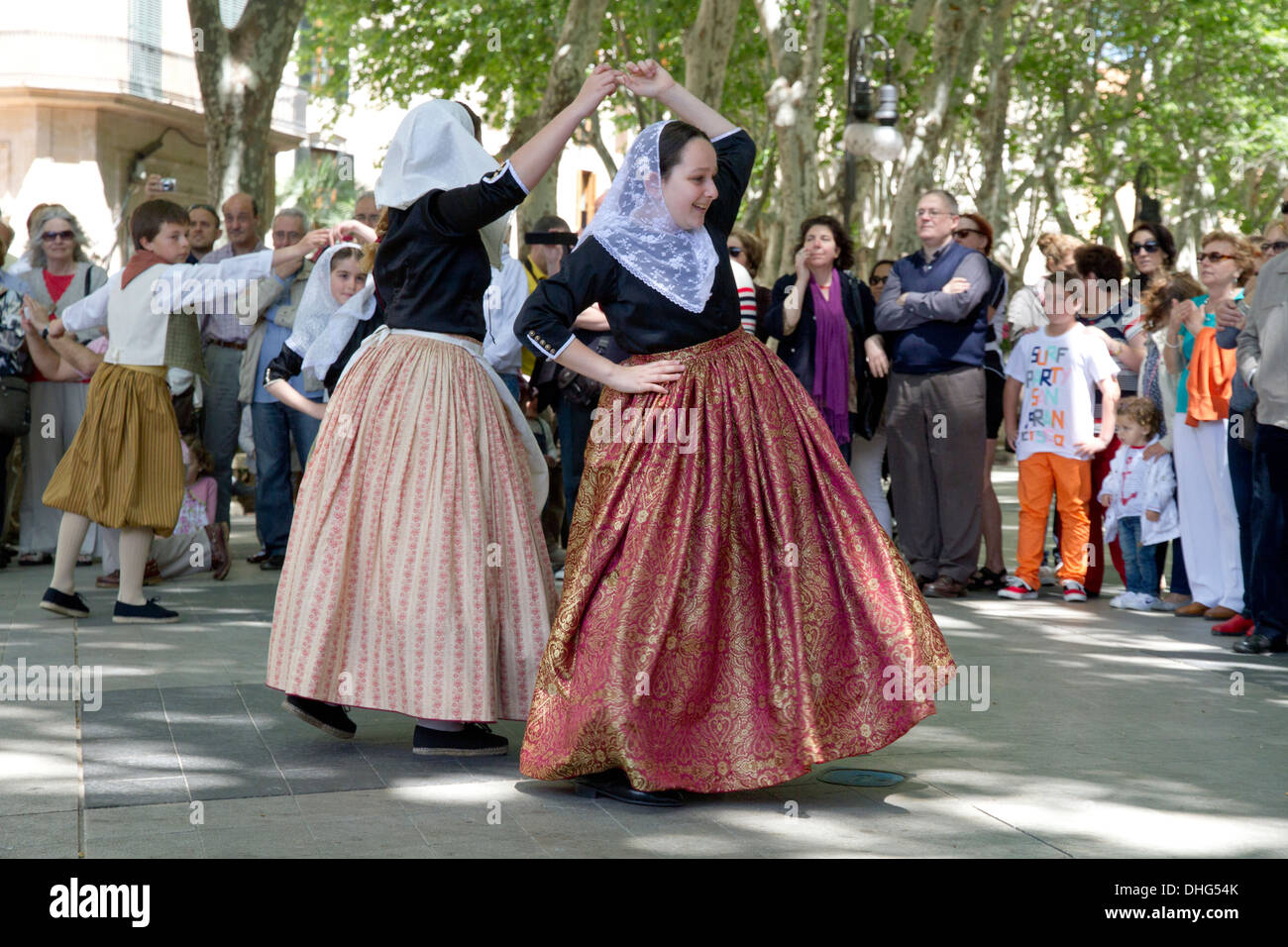 Traditional girls Dancing in typical costume Mallorca Balearic Islands ...