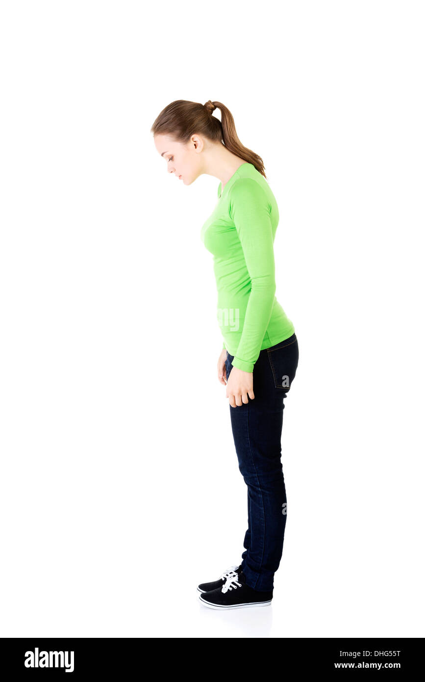 Woman standing sideways profile Cut Out Stock Images & Pictures - Alamy