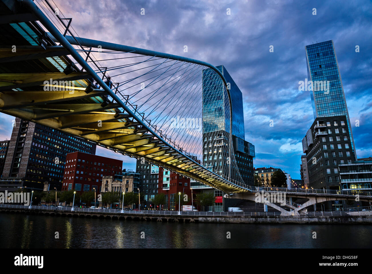The Zubizuri bridge designed by Santiago Calatrava over the Nervion ...