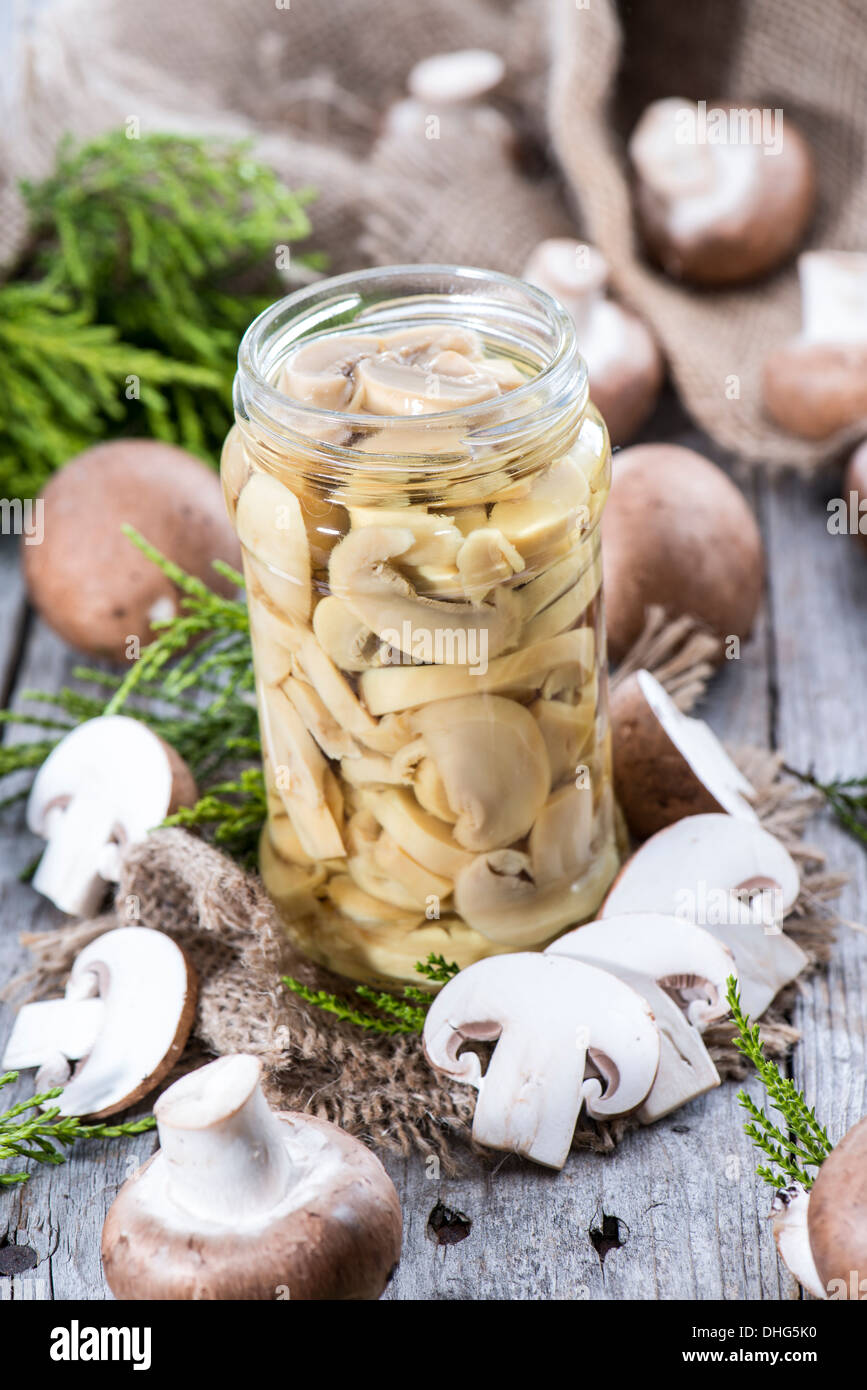 Portion of fresh canned Mushrooms Stock Photo - Alamy