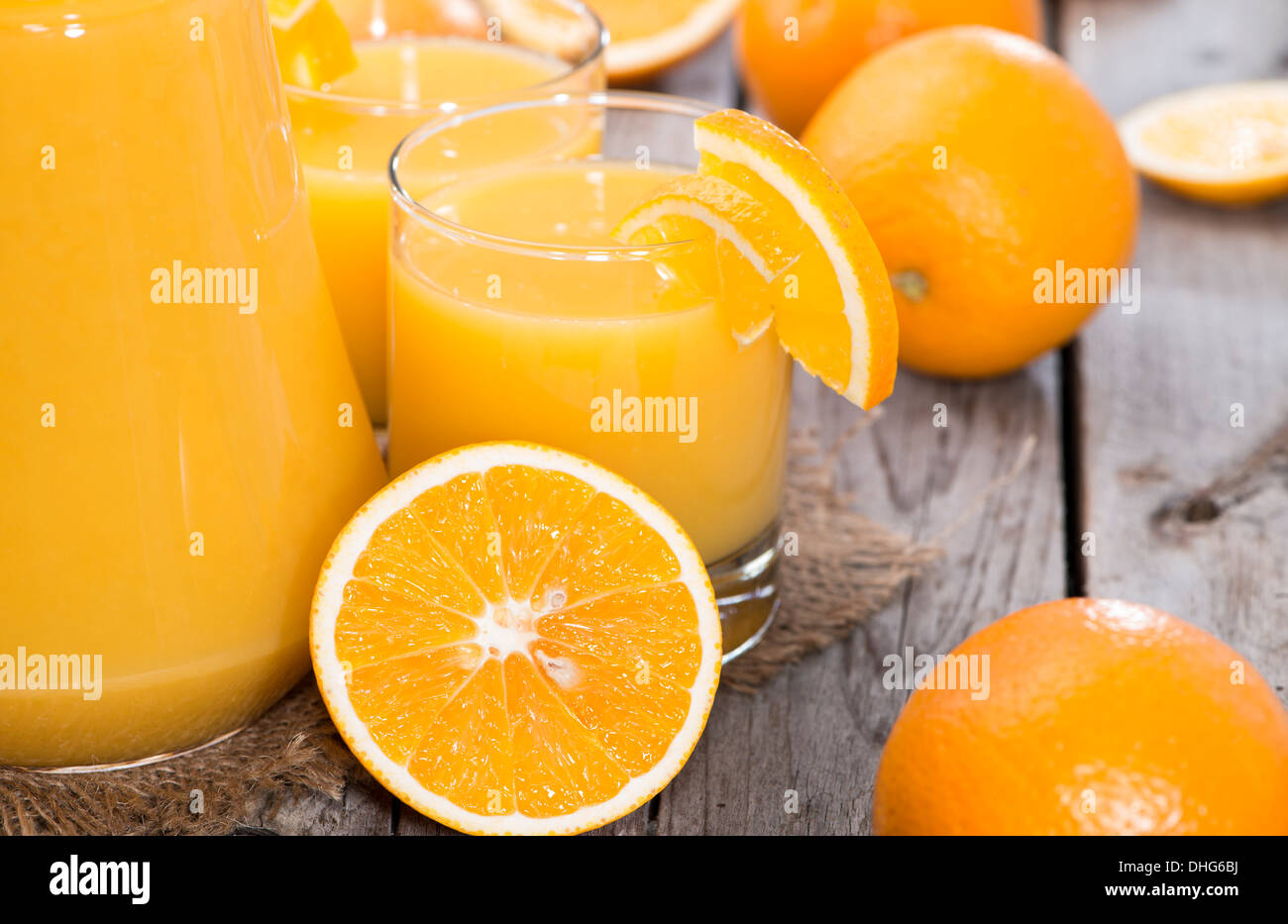 Fresh homemade Orange Juice with fruits Stock Photo - Alamy