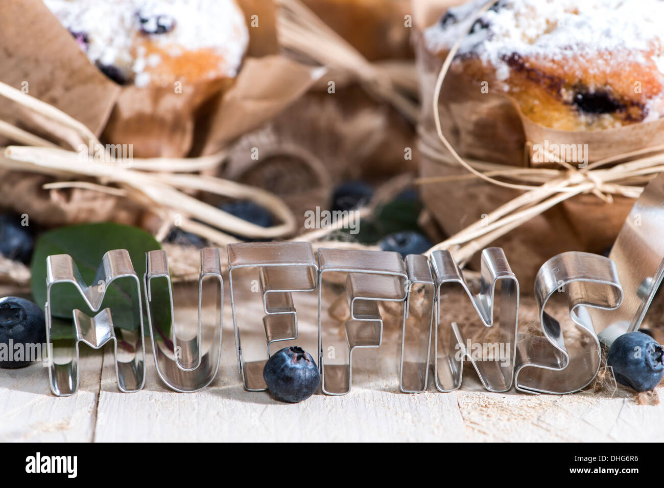Homemade Blueberry Muffins with metal letters Stock Photo - Alamy