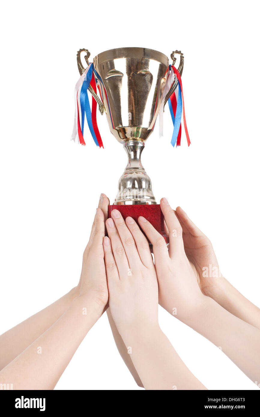 hands holding up trophy, close-up Stock Photo - Alamy