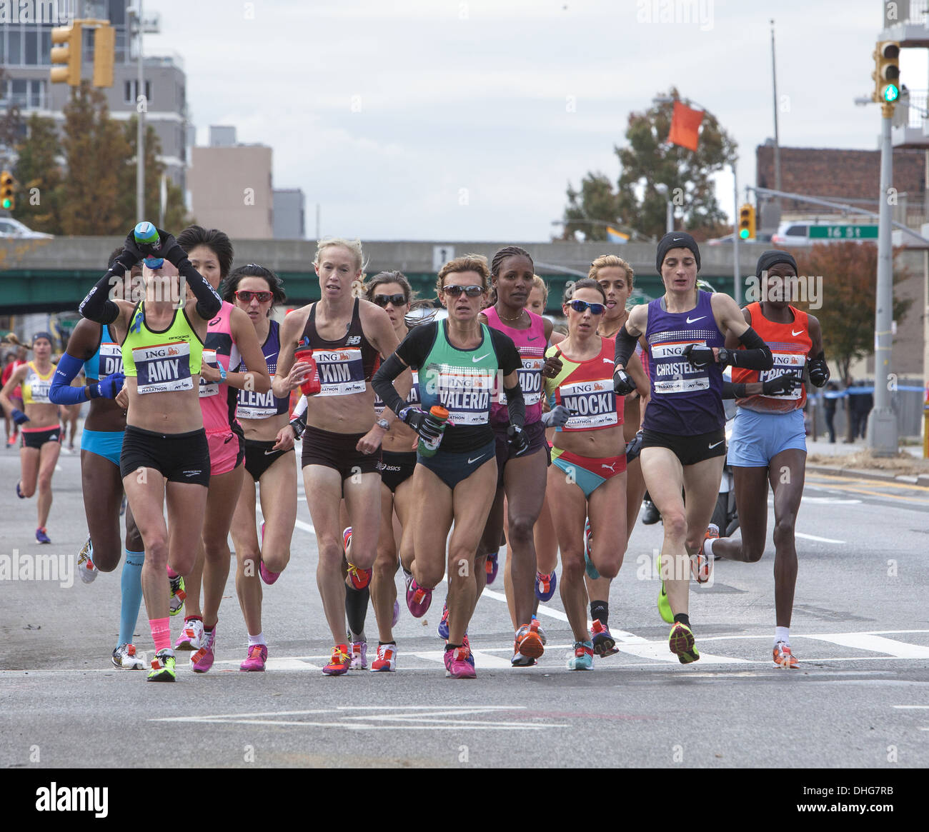 2013 New York City Marathon, Female front runners along 4th Ave in ...