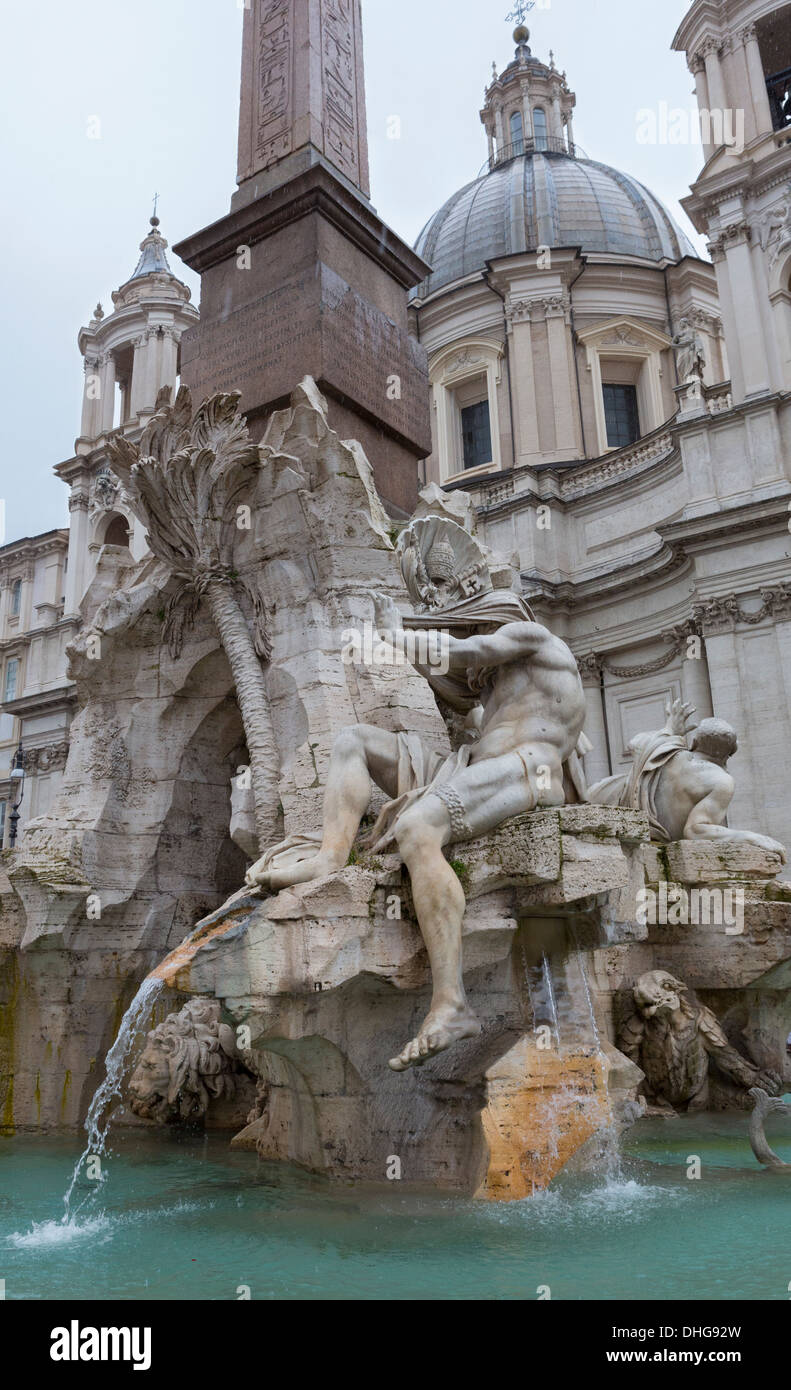 Fountain of Four Rivers (Bernini) in Rome, Italy, shot from an angle ...