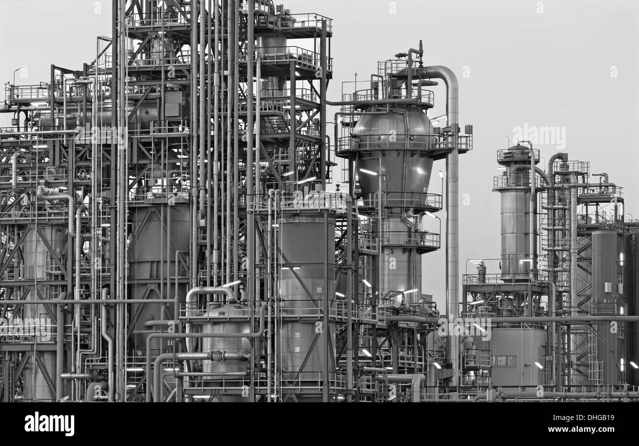 Oil refinery power tower Black and White Stock Photos & Images - Alamy