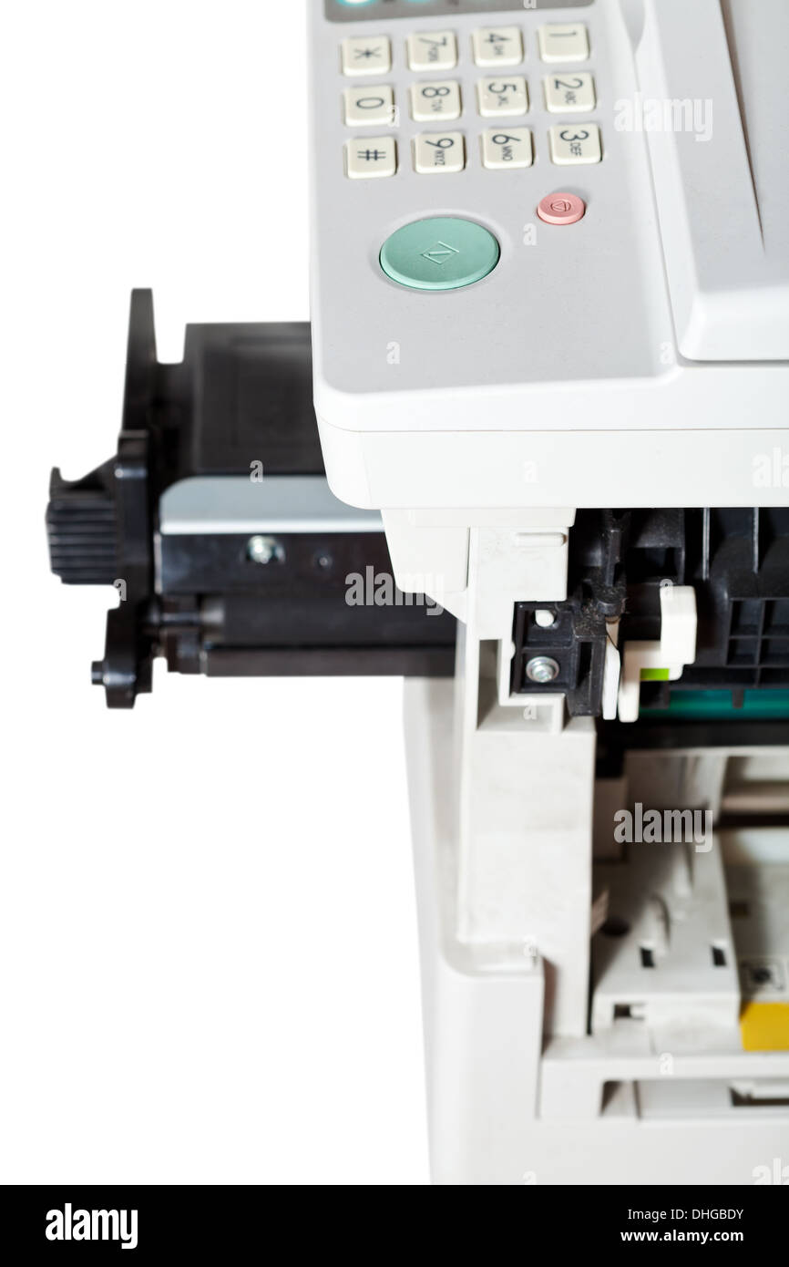 maintenance of office copier with inserting toner cartridge close up ...