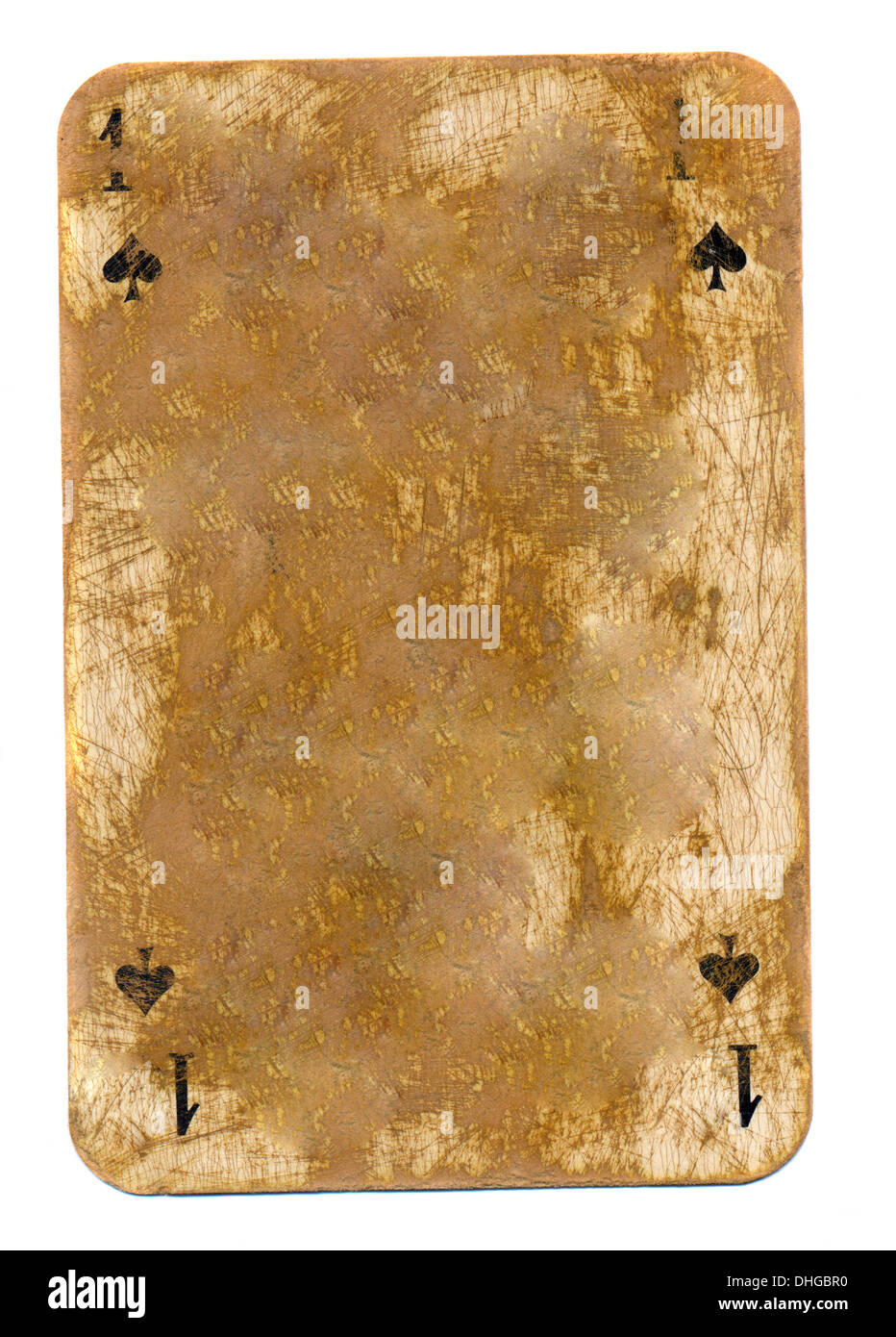 ancient playing card with spades signs and number 1 isolated on white ...