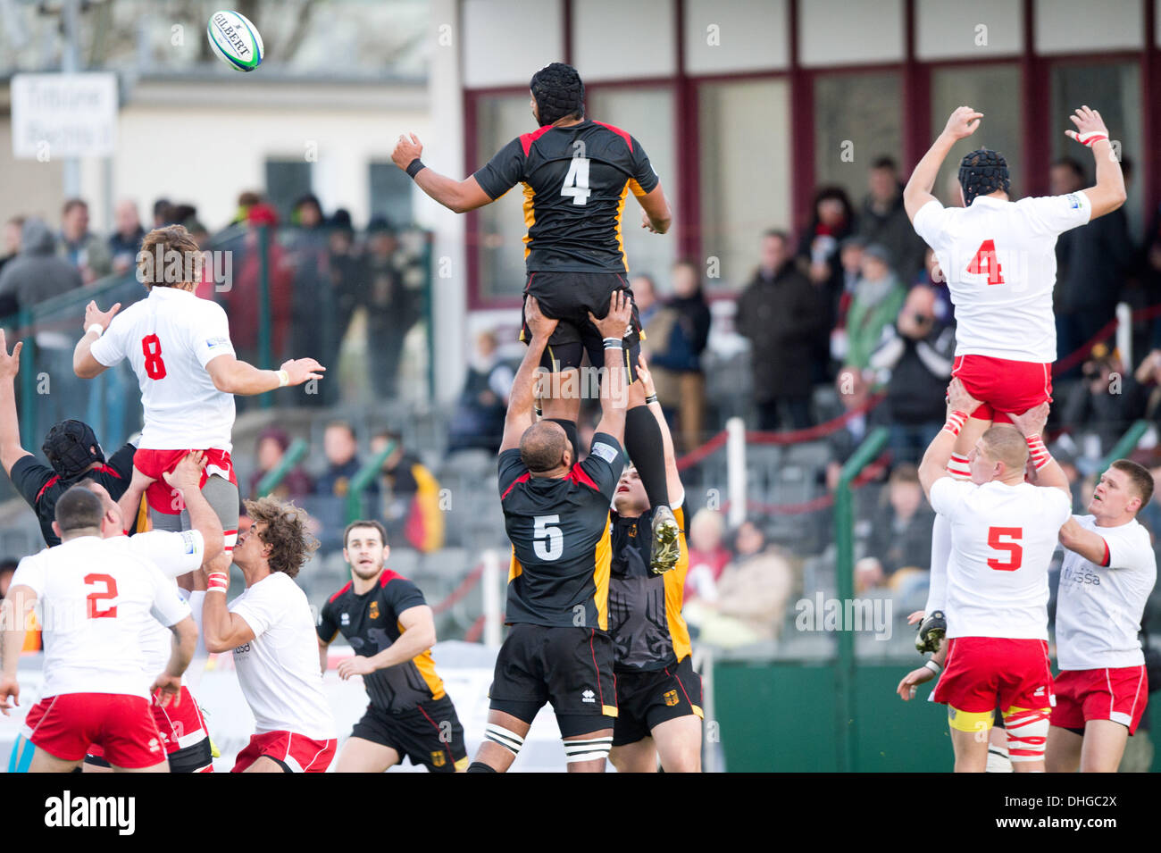 Berlin, Germany. 9th Nov, 2013. The players of Team Germany (red and ...