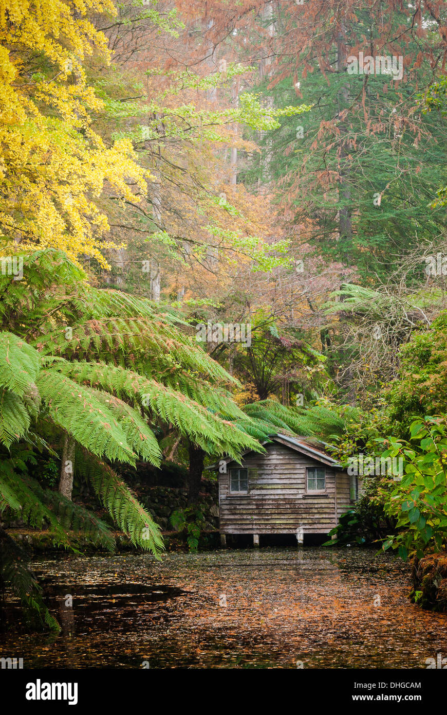 Lake and boat shed Stock Photo - Alamy