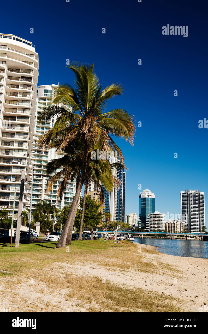 Budds Beach sits on a waterway behind the beach on the Gold Coast Stock ...