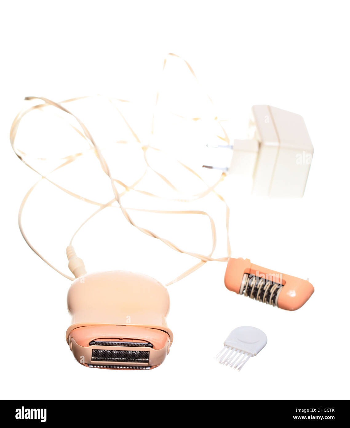 Ladies electric hair remover shaver depilator on white. Beauty and skin ...