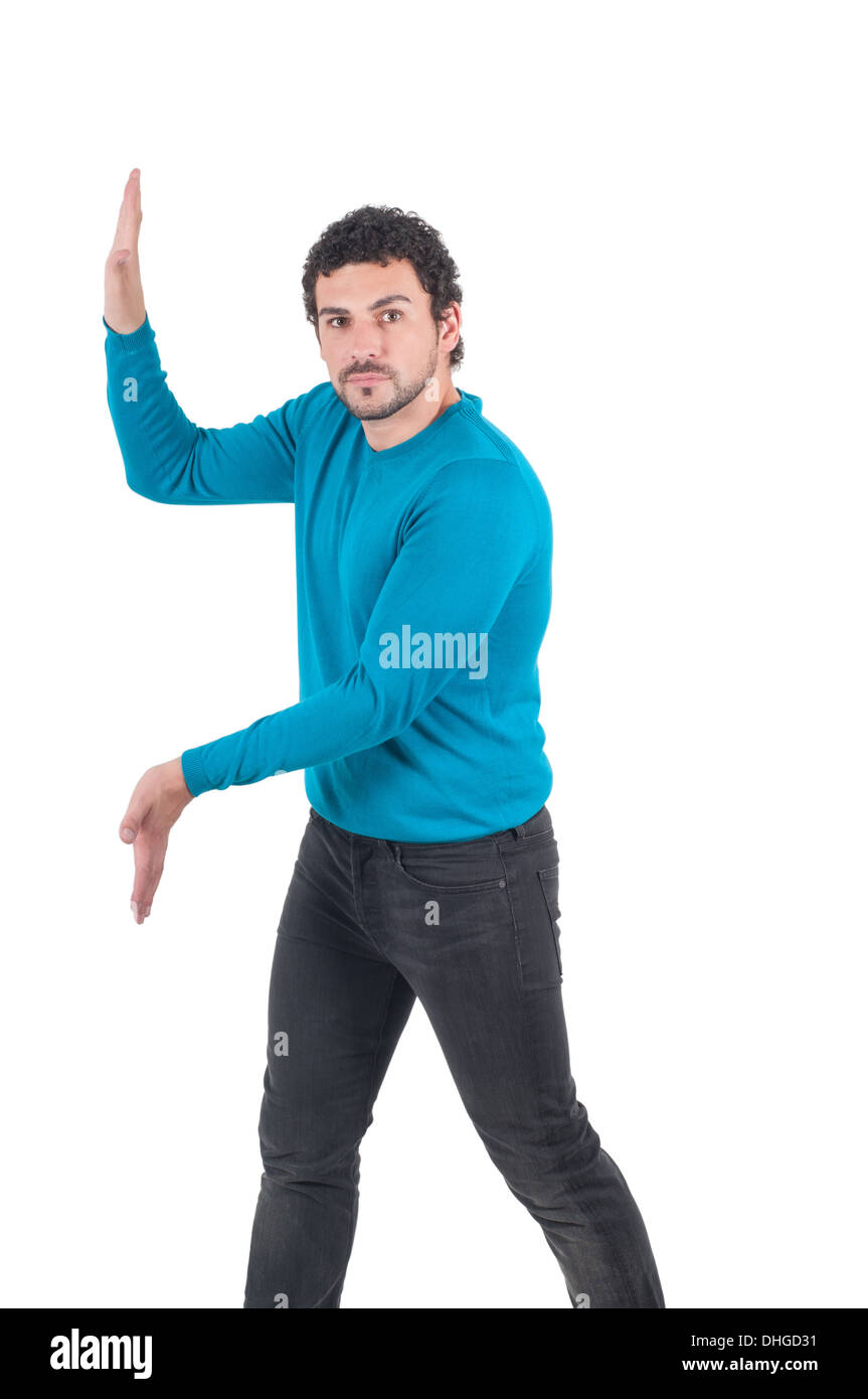 Man pushing invisible wall Stock Photo - Alamy