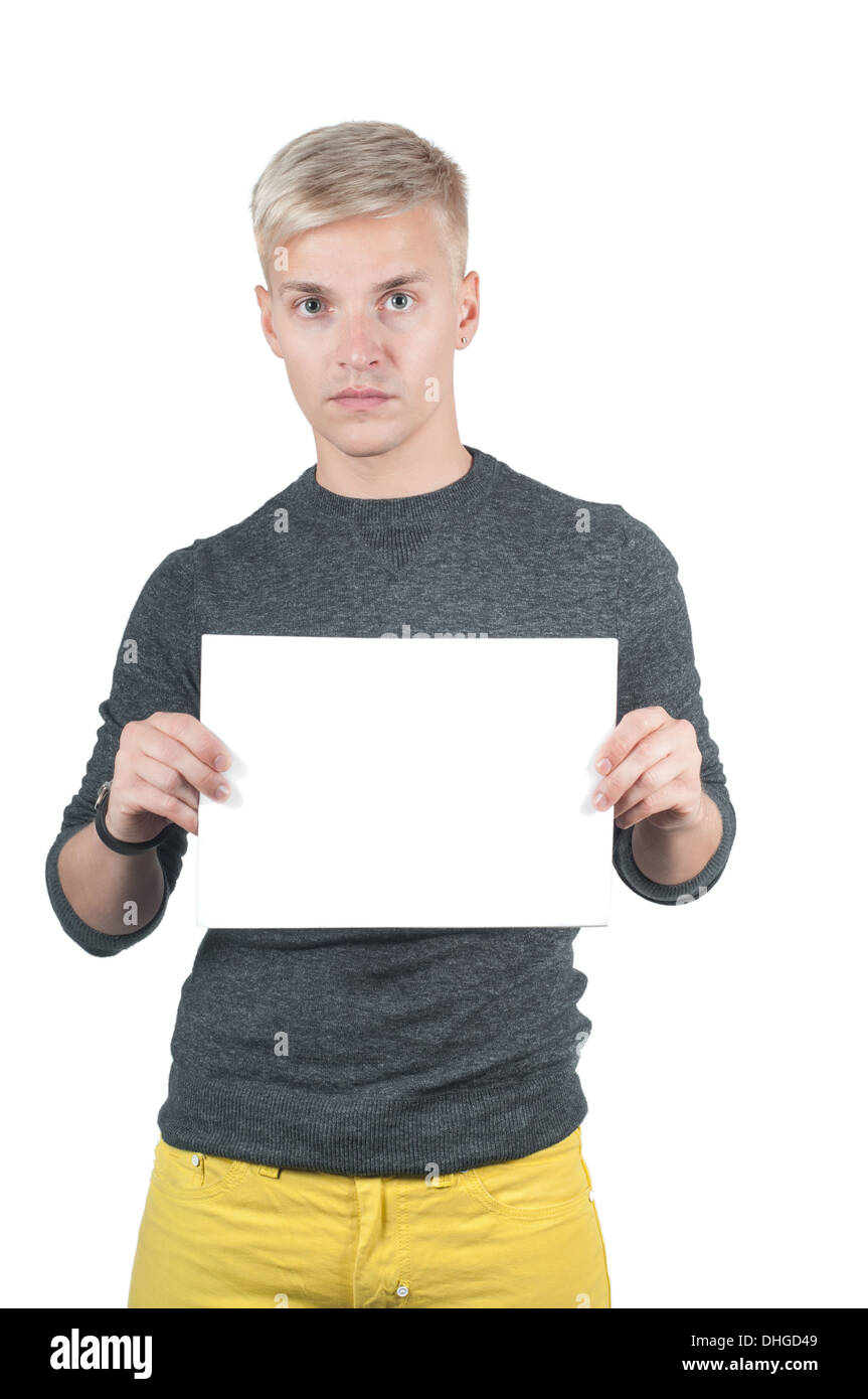 Sign man board hands white poster hi-res stock photography and images ...