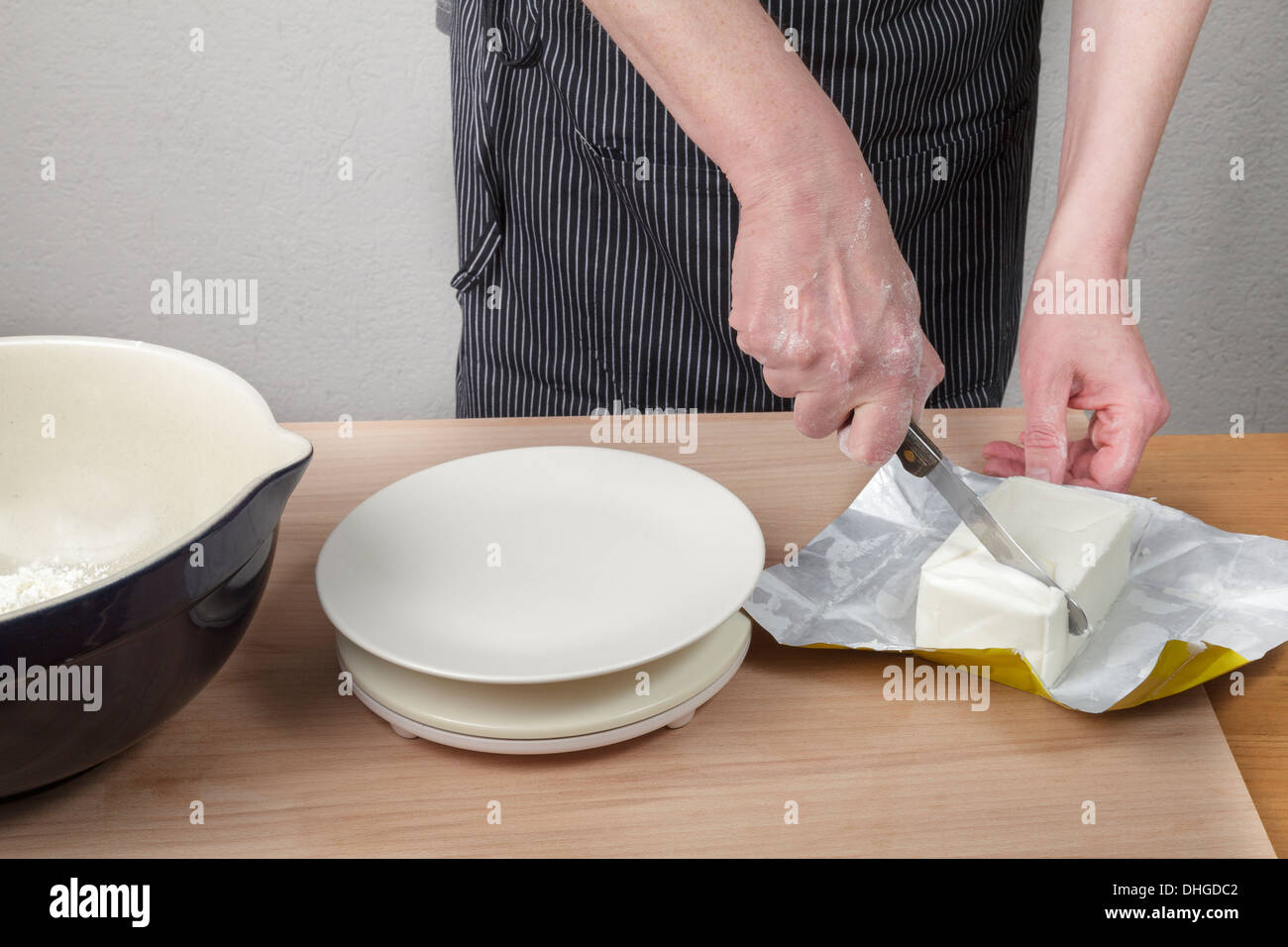 cutting fat to be weighed Stock Photo - Alamy
