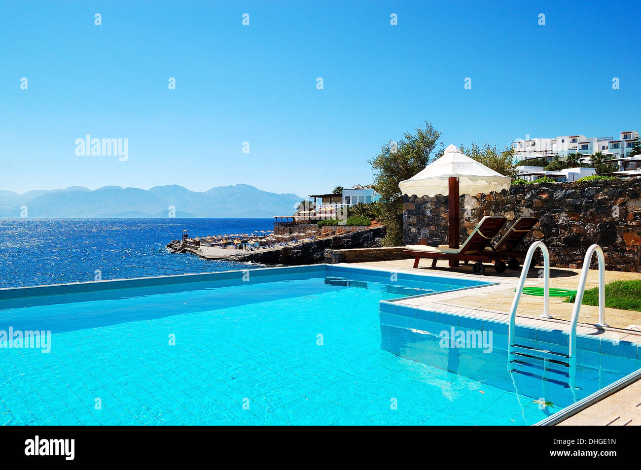 Swimming pool at luxury villa, Crete, Greece Stock Photo - Alamy