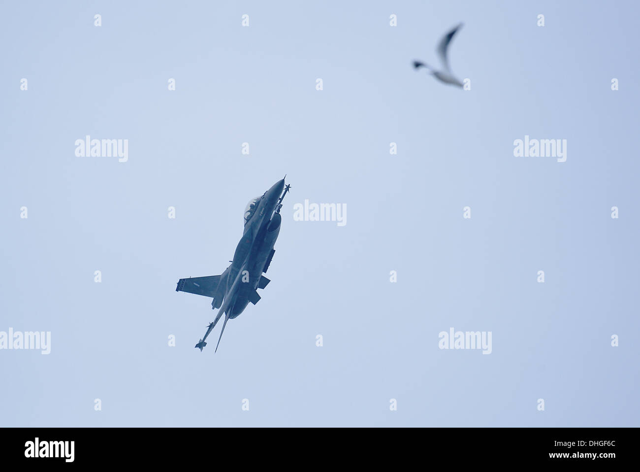The F-16C during a high G maneuver during the airshow over Thessaloniki ...
