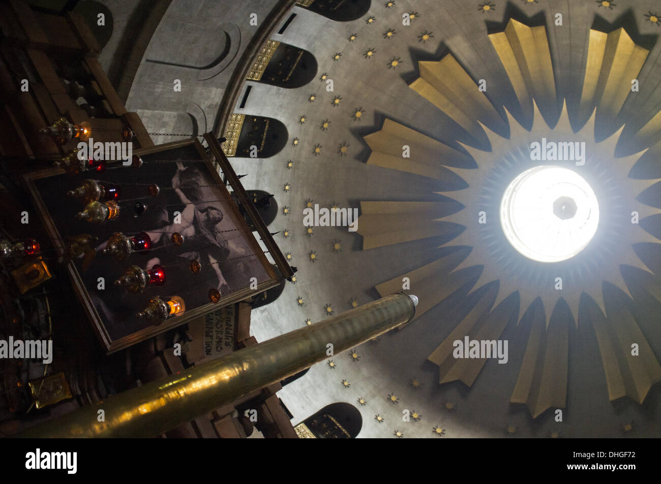 The Edicule of the Tomb and ceiling of the rotunda in the Church of the ...