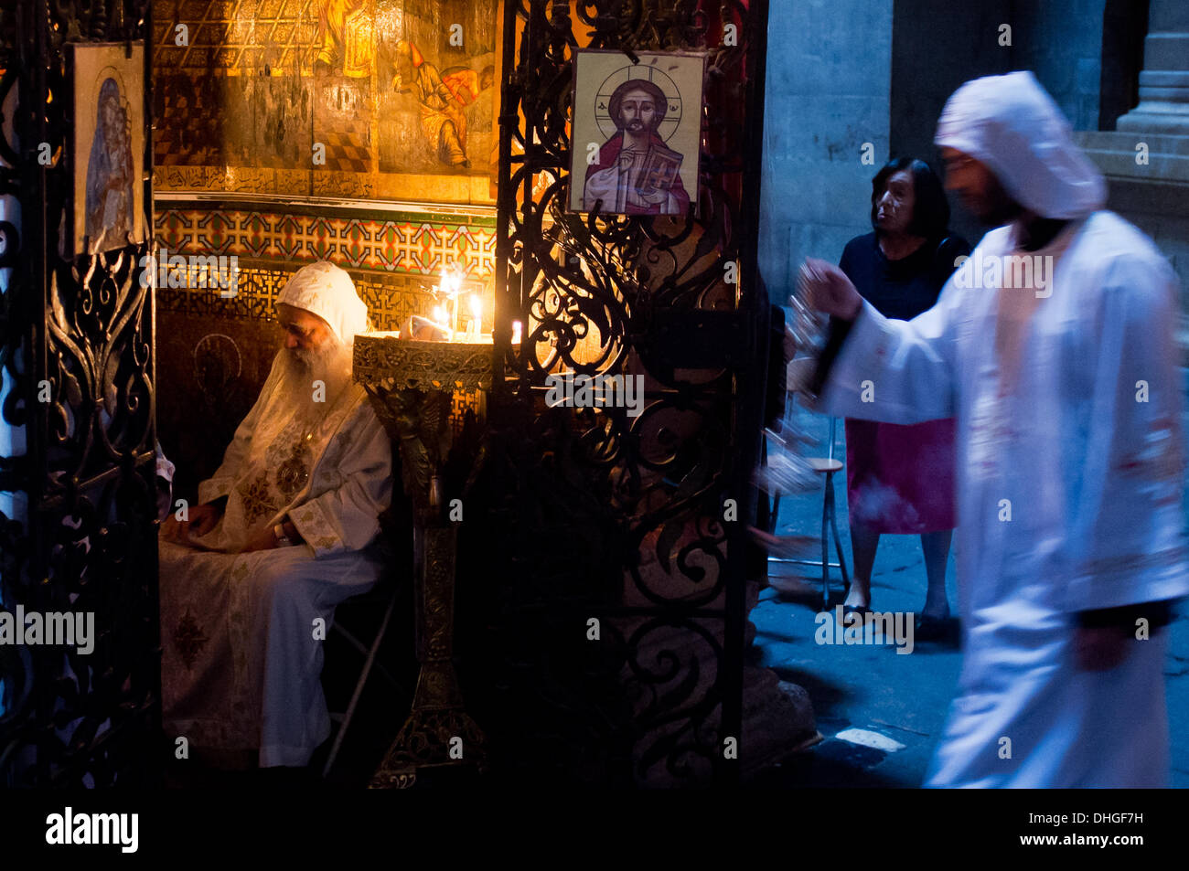 Coptic priests conduct Sunday Mass at the Coptic Chapel in the Church of the Holy Sepulchre ...