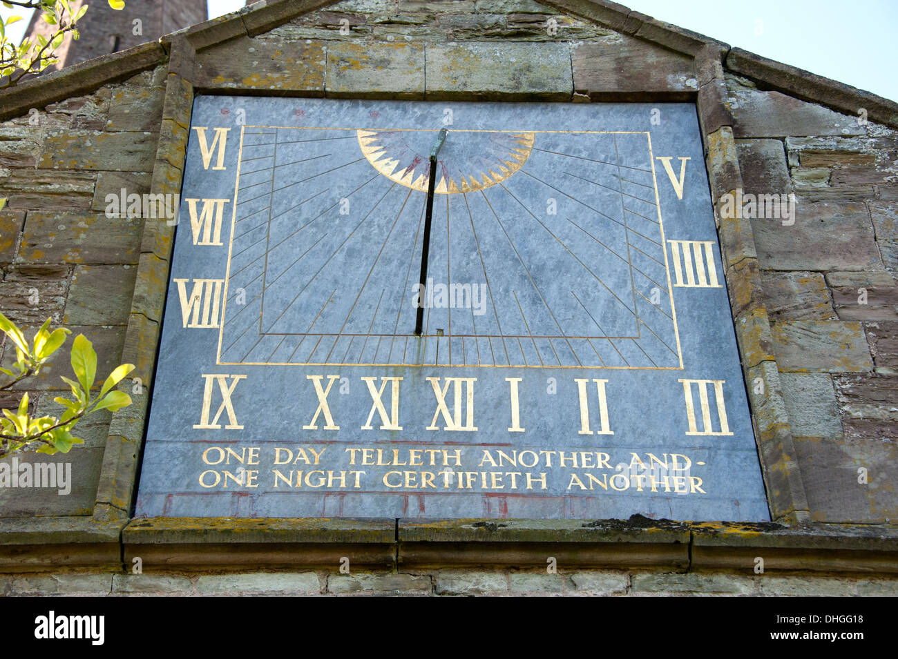 Sundial Gnomen on church tower Weobley UK Stock Photo - Alamy