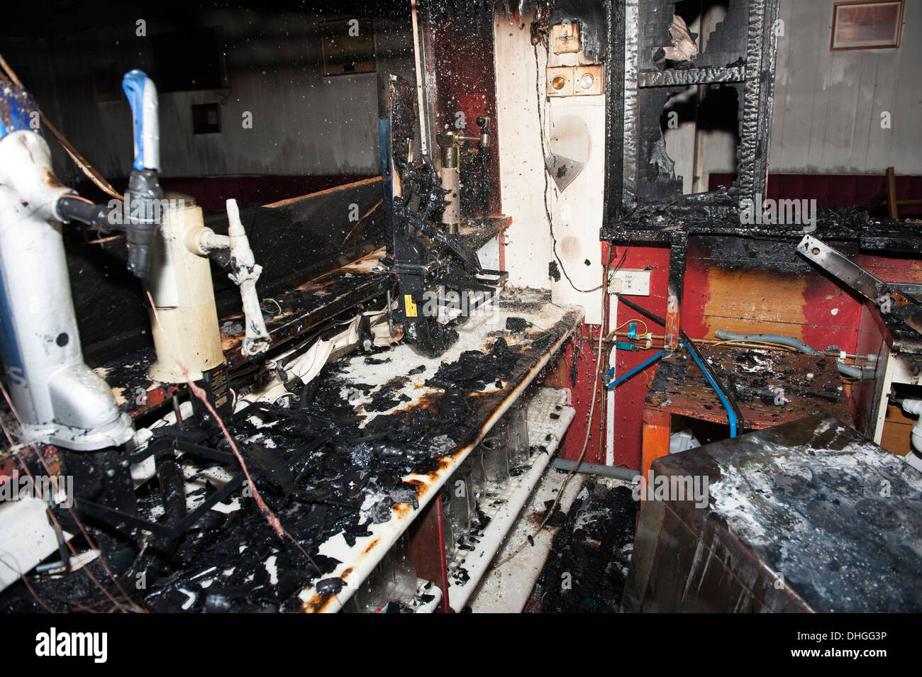 Burnt out club bar pub fire arson charred insurance Stock Photo - Alamy