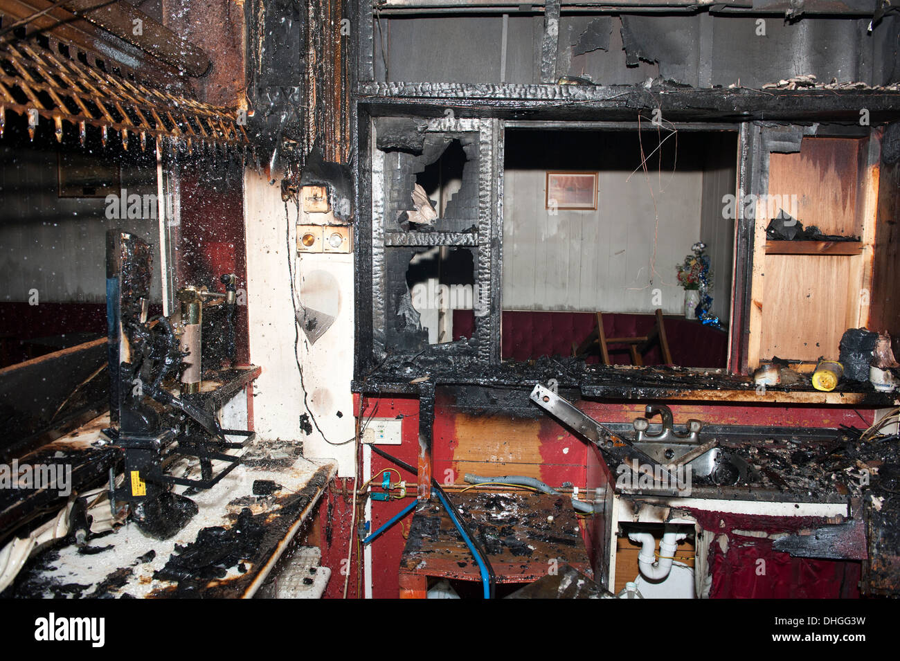 Burnt out club bar pub fire arson charred insurance Stock Photo - Alamy