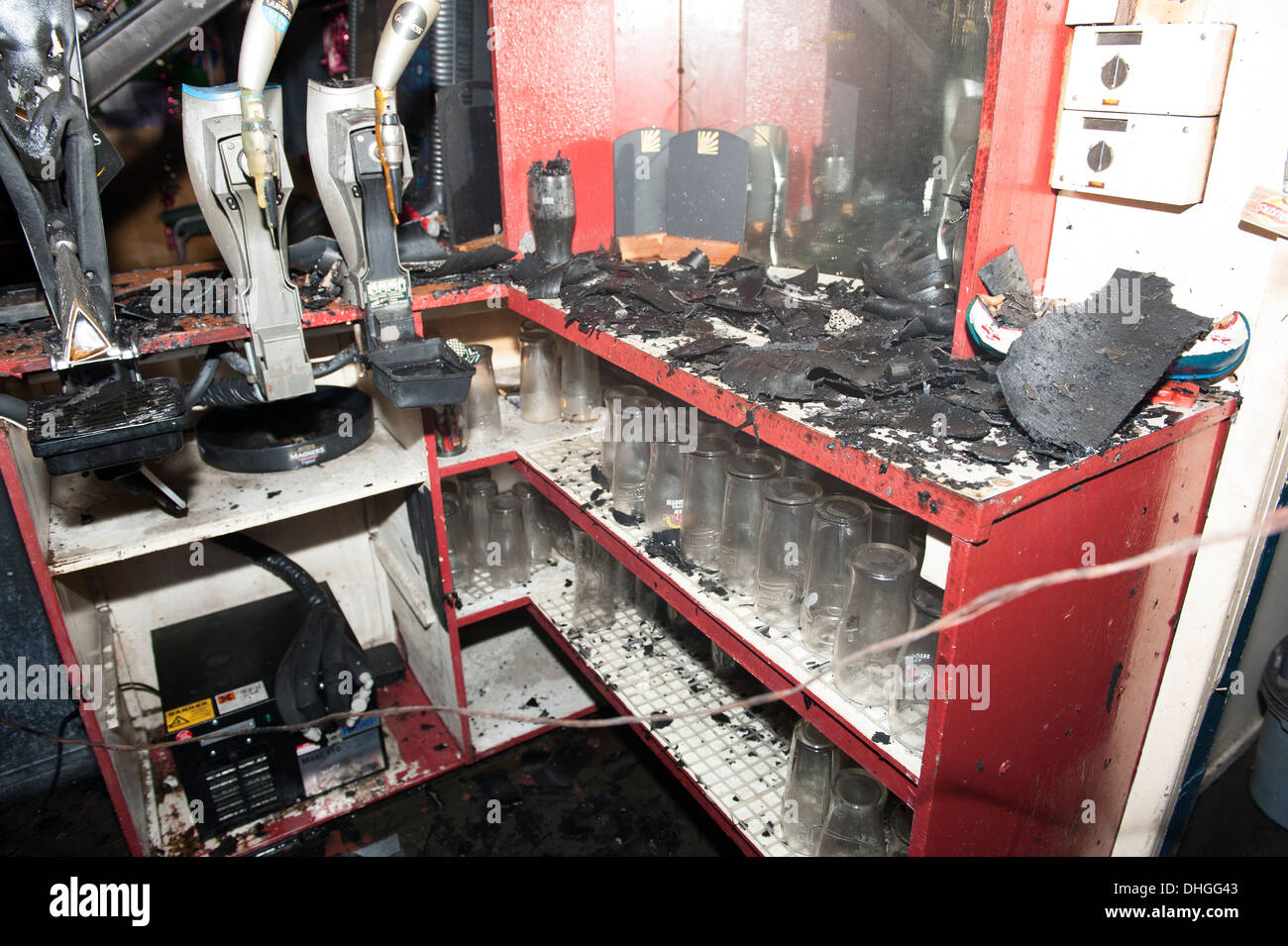 Burnt out club bar pub fire arson charred insurance Stock Photo - Alamy