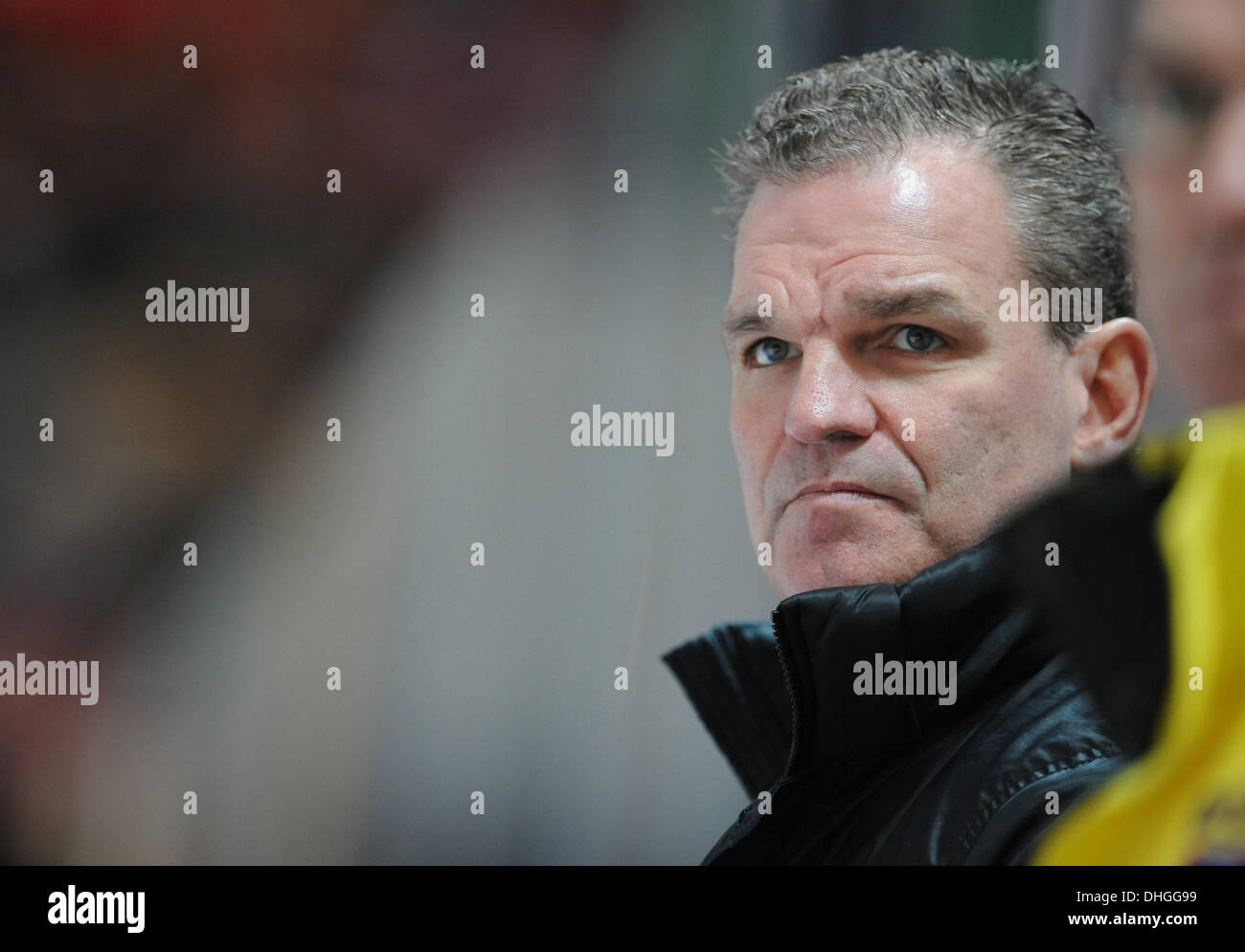 Munich, Germany. 9th Nov, 2013. Swiss's coach Sean Simpson monitors the ...