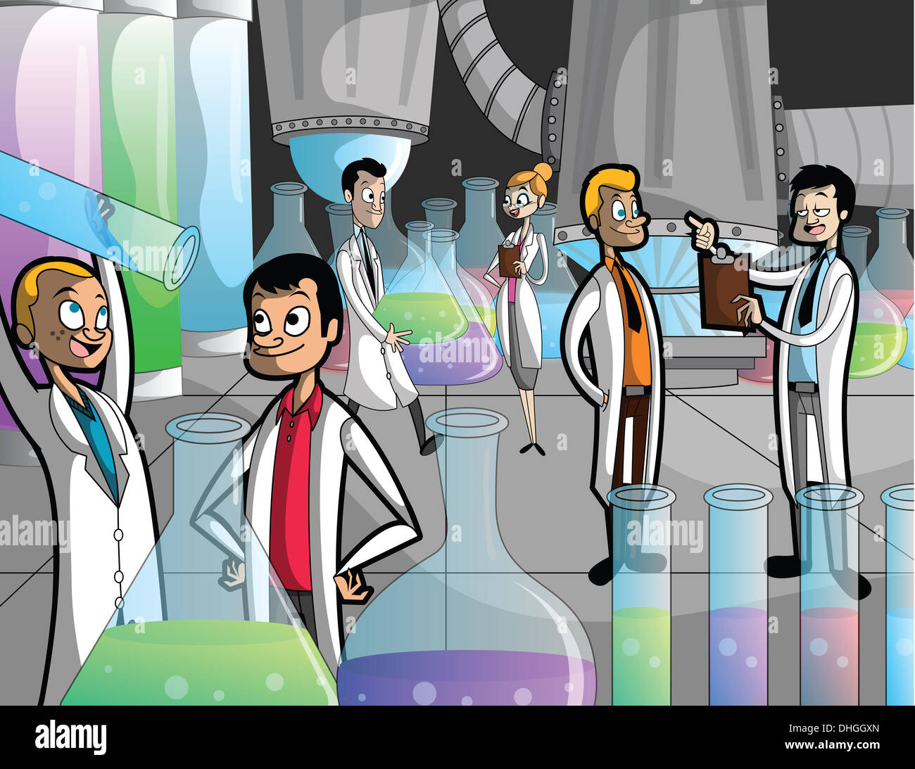 Illustration of scientists experimenting in laboratory Stock Photo - Alamy