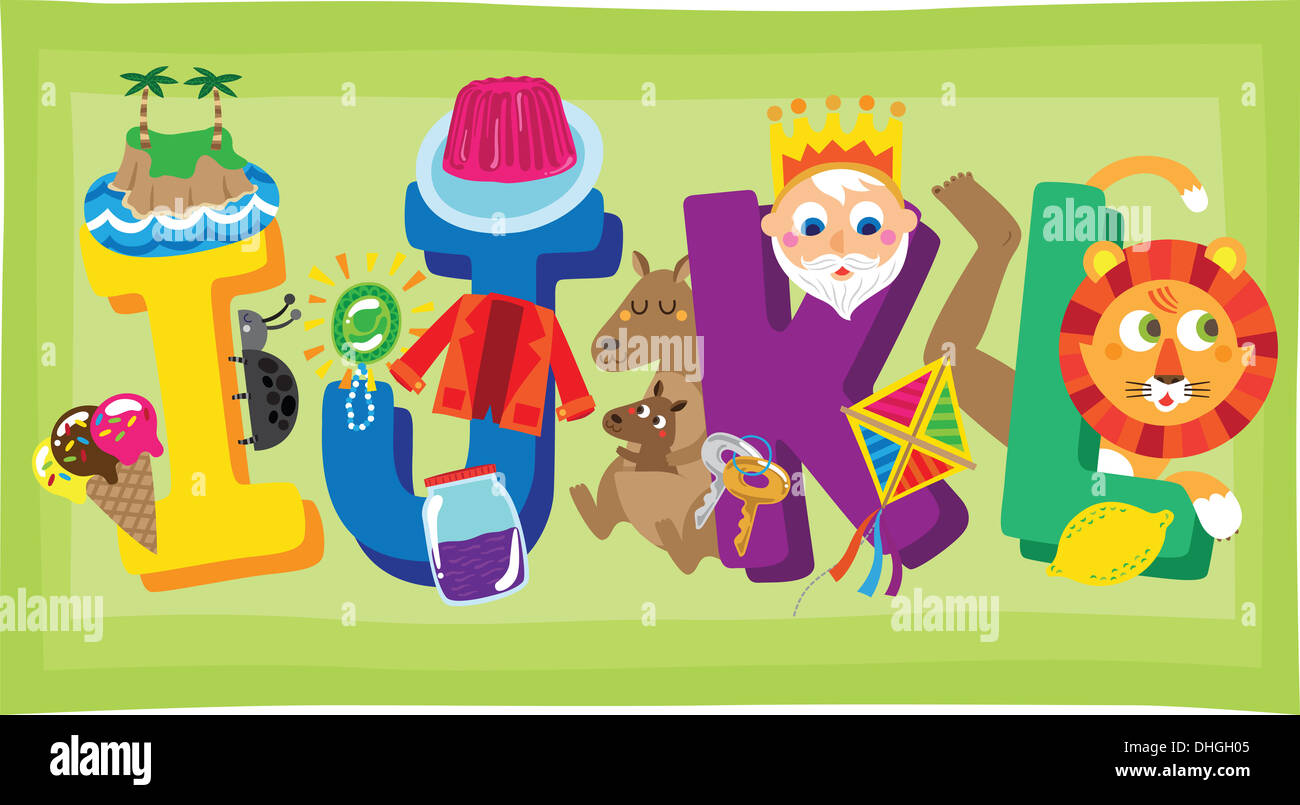 Illustration of IJKL against green background Stock Photo - Alamy