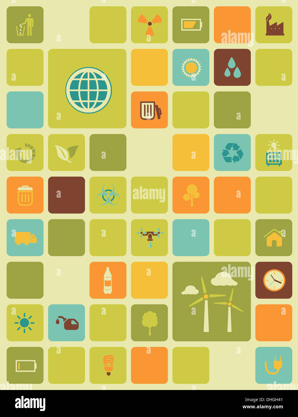 Illustration of environment conservation icons over colored background ...