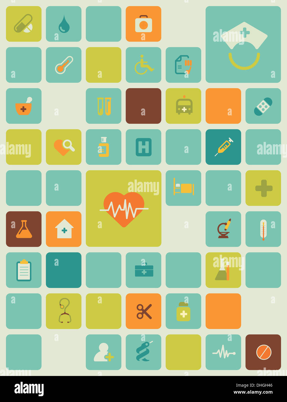 Illustration of hospital icons over white background Stock Photo - Alamy