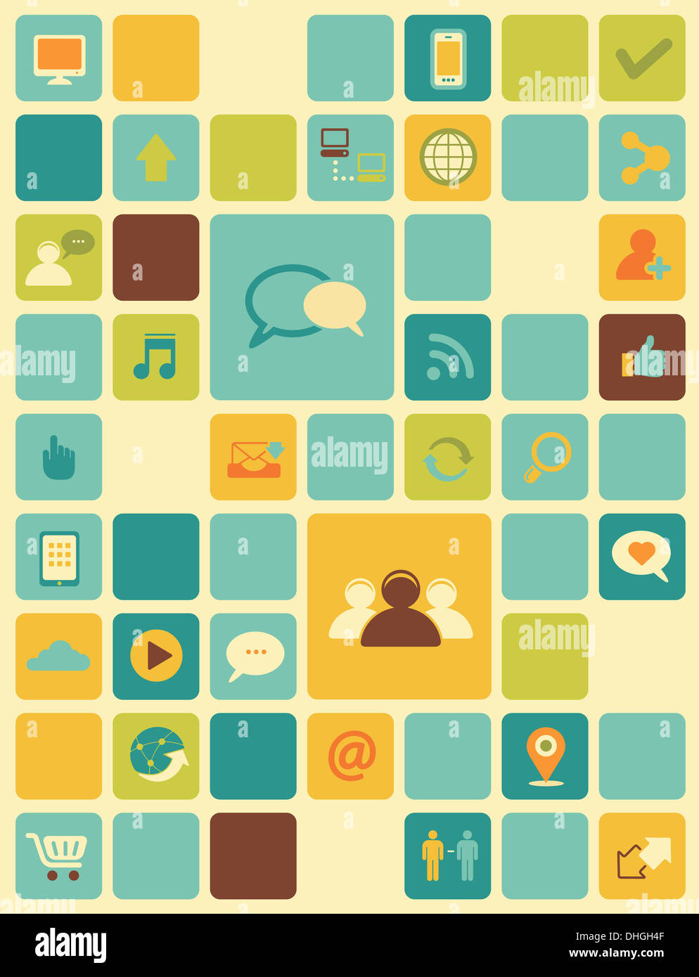 Illustration of internet icons over colored background Stock Photo - Alamy