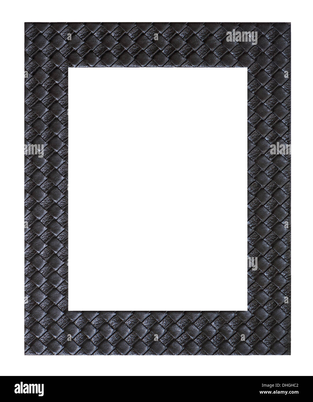 Decorative black leather photo frame isolated on white background ...