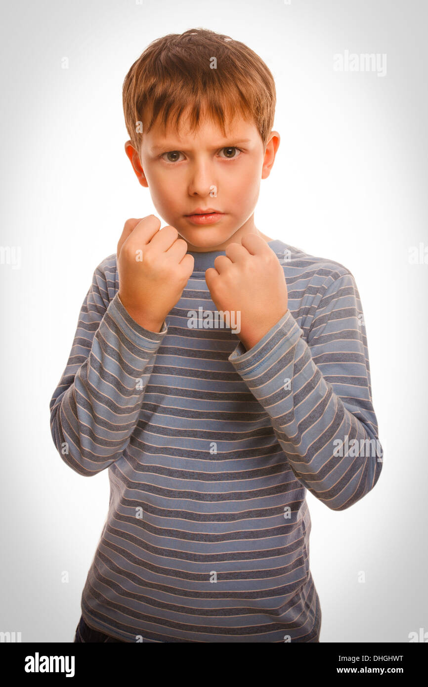 bad bully child boy blond angry aggressive fights in striped shirt ...