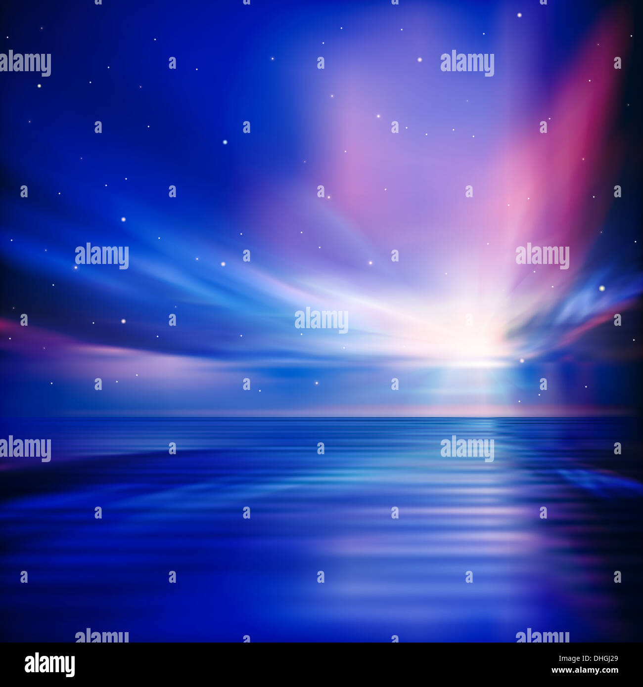 abstract green background with star sky and ocean sunrise Stock Photo ...